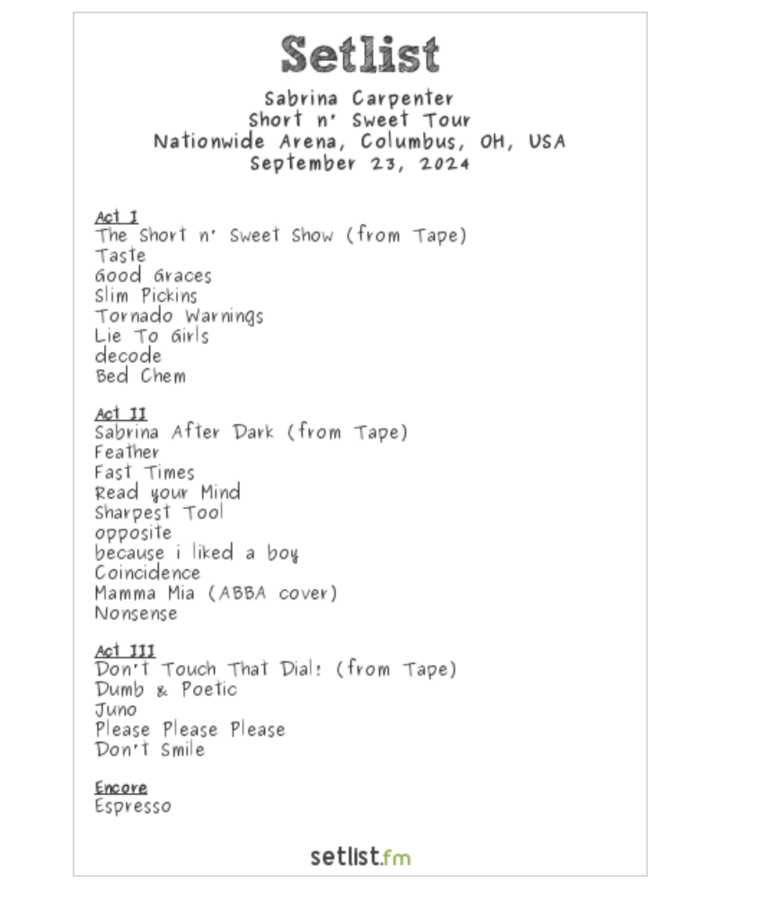 Sabrina Carpenter Plays Entire Short N' Sweet LP at Tour Kickoff | setlist.fm